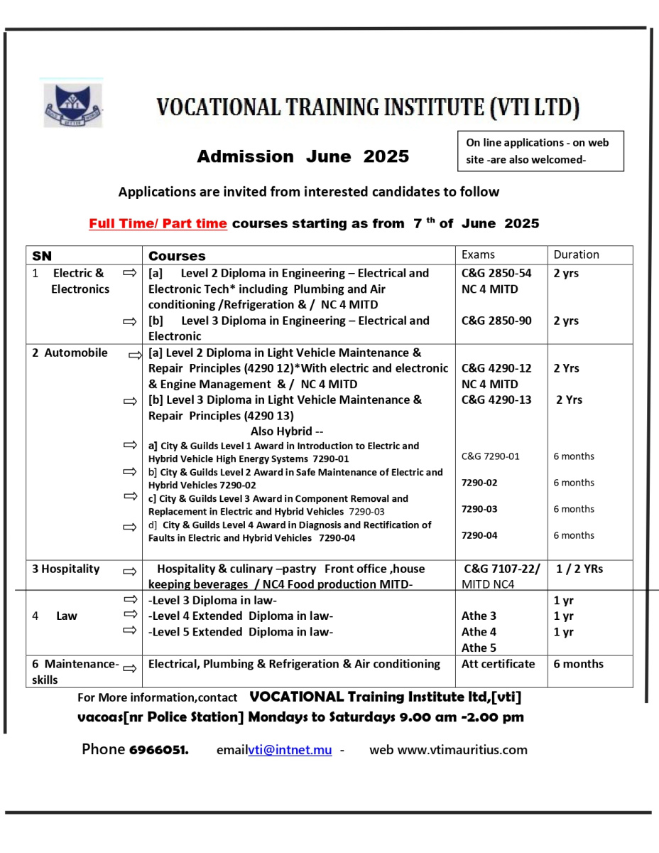 VTI - Vocational Training Institute, Vacoas, Mauritius